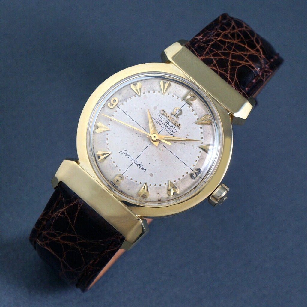 Rare 1955 Omega Ultima Seamaster 18K Yellow Gold Mans Hooded Lug Orig ...