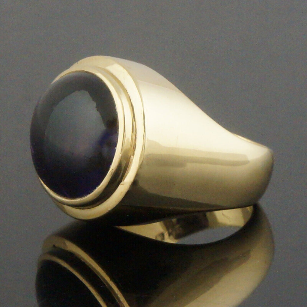 Heavy Modernist Solid 18K Gold & 13.5 Ct Bezel Amethyst Cabochon Estat ...