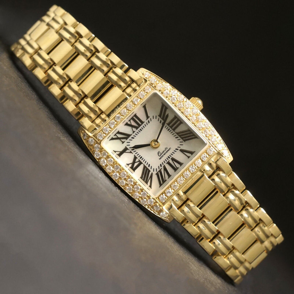 Vicence Solid 14K Gold Diamond Mother of Pearl Lady's Bracelet Watch U ...